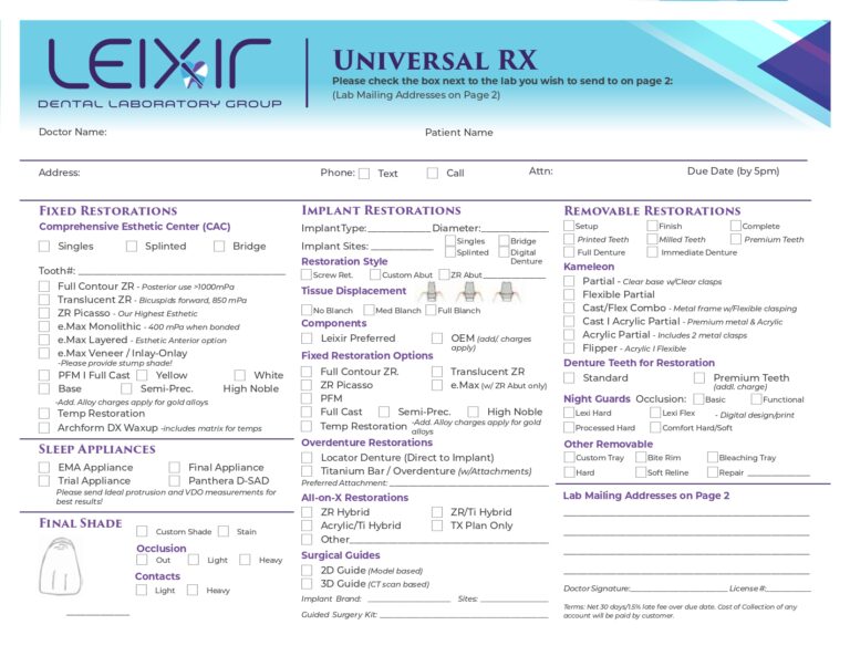 Lab Rx Form - Leixir Dental Laboratory Group